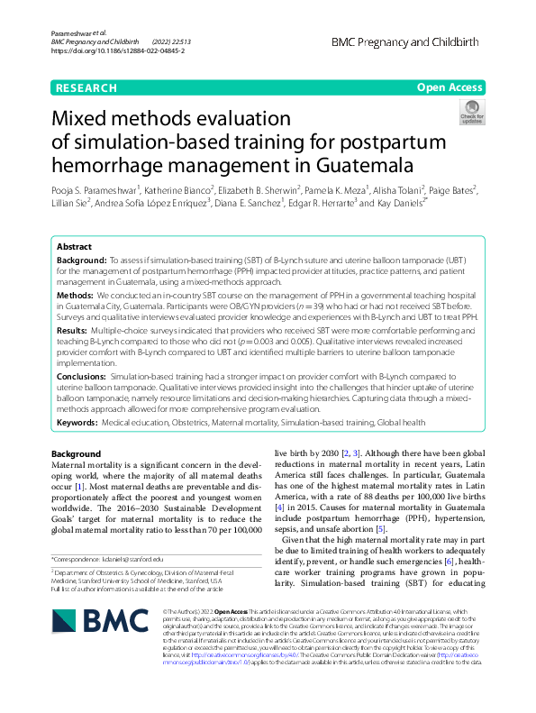 (PDF) Mixed Methods Evaluation of Simulation-Based Training for Postpartum Hemorrhage Management ...