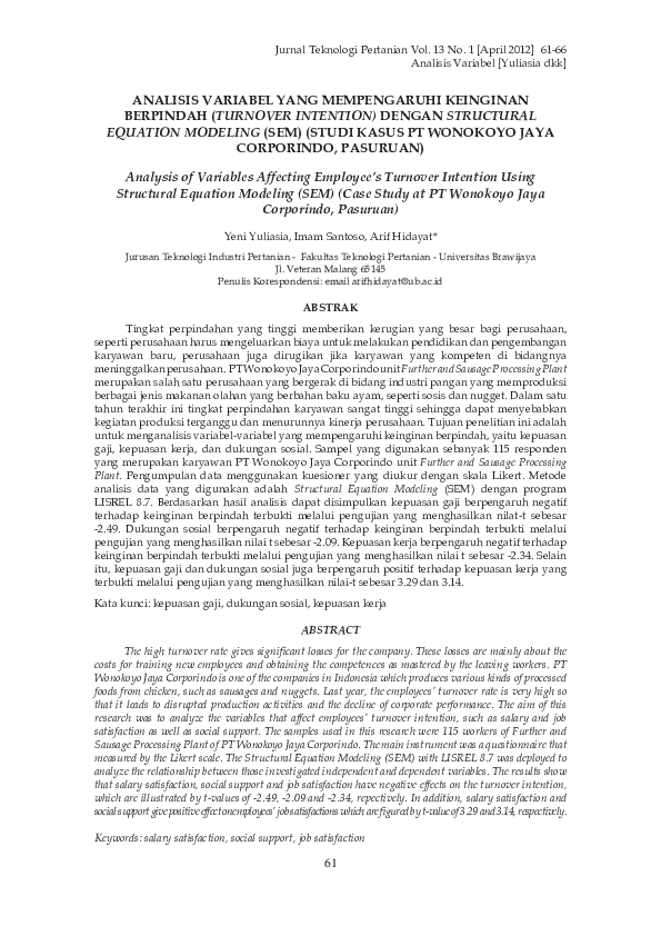 Pdf Analysis Of Variables Affecting Employees Turnover Intention