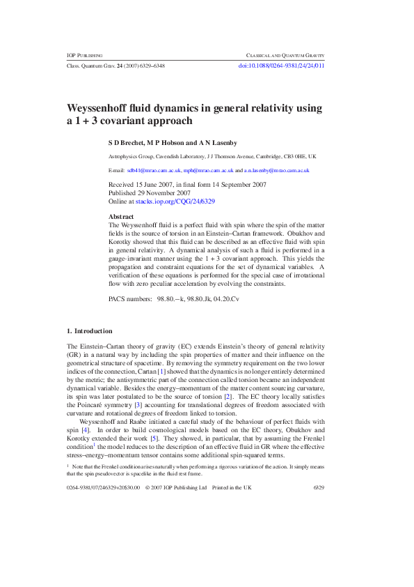 Pdf Weyssenhoff Fluid Dynamics In General Relativity Using A 1 3