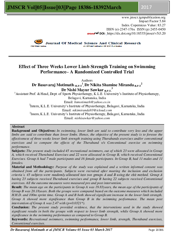 (PDF) Effect of Three Weeks Lower Limb Strength Training on Swimming Performance– A Randomized ...