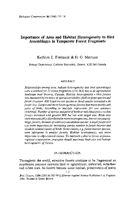 (PDF) Importance of area and habitat heterogeneity to bird assemblages ...