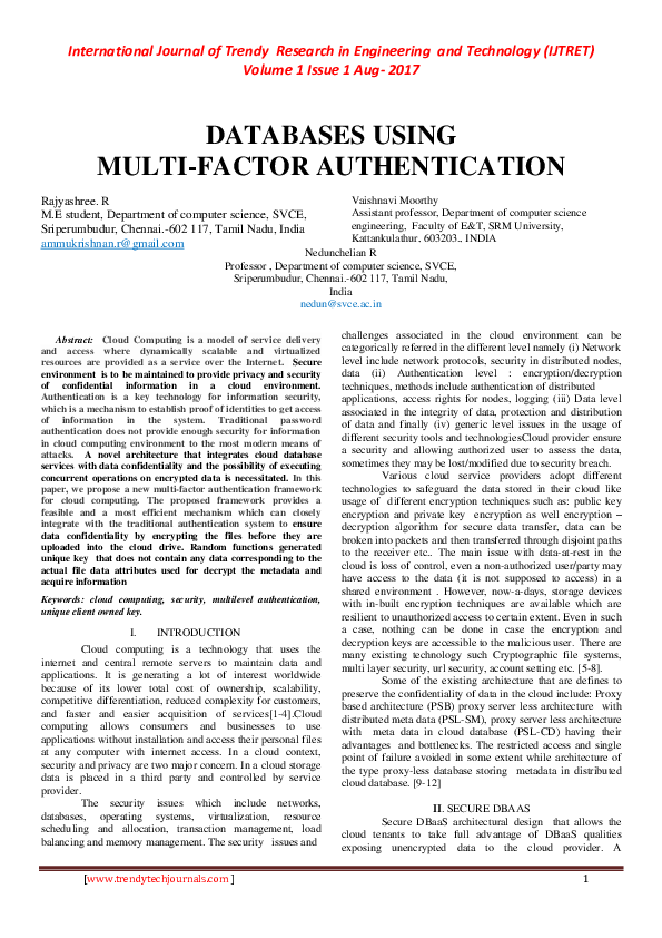 (PDF) DATABASES USING MULTI-FACTOR AUTHENTICATION