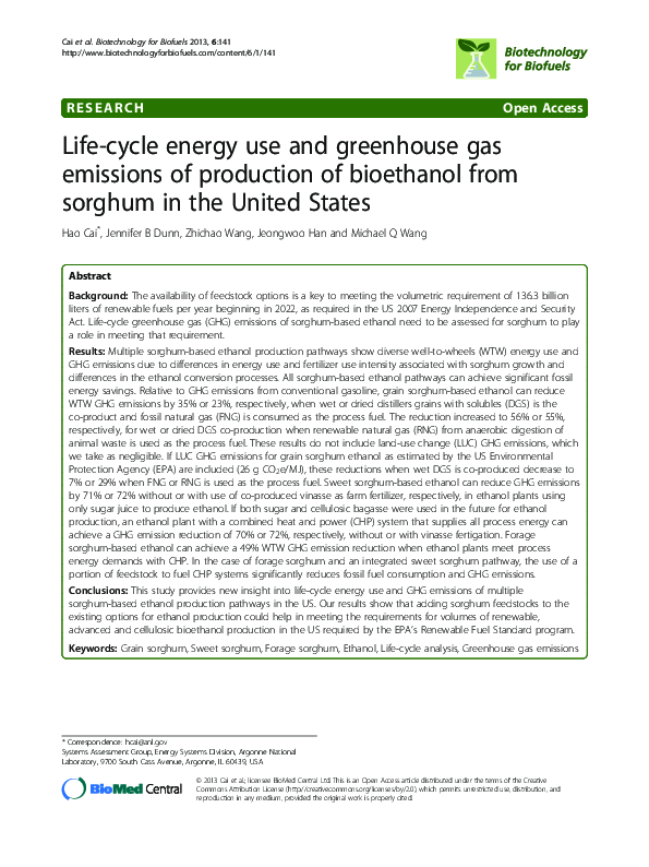 (PDF) Life-cycle energy use and greenhouse gas emissions of production ...