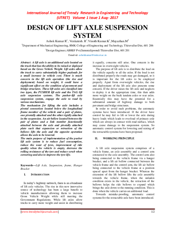 (PDF) DESIGN OF LIFT AXLE SUSPENSION SYSTEM