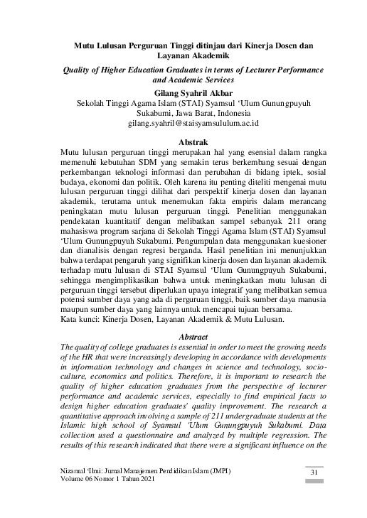 (PDF) Mutu Lulusan Perguruan Tinggi ditinjau dari Kinerja Dosen dan ...