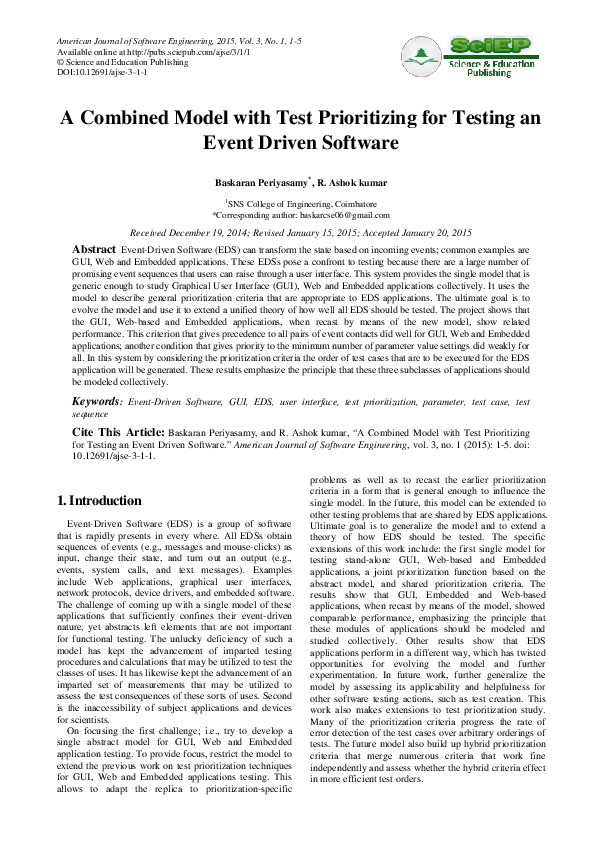 Pdf A Combined Model With Test Prioritizing For Testing An Event Driven Software