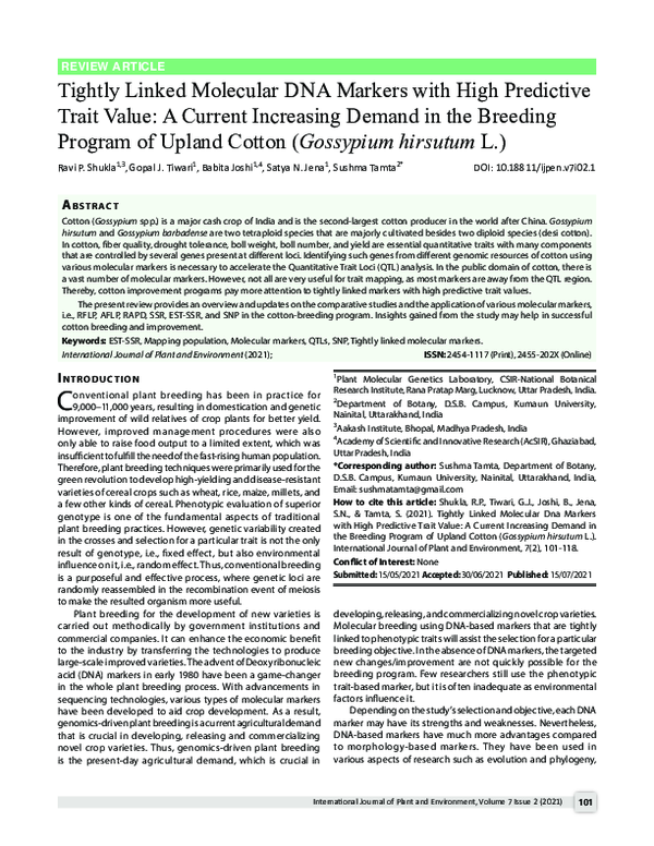 Pdf Tightly Linked Molecular Dna Markers With High Predictive Trait Value A Current