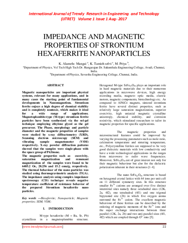 (PDF) IMPEDANCE AND MAGNETIC PROPERTIES OF STRONTIUM HEXAFERRITE ...