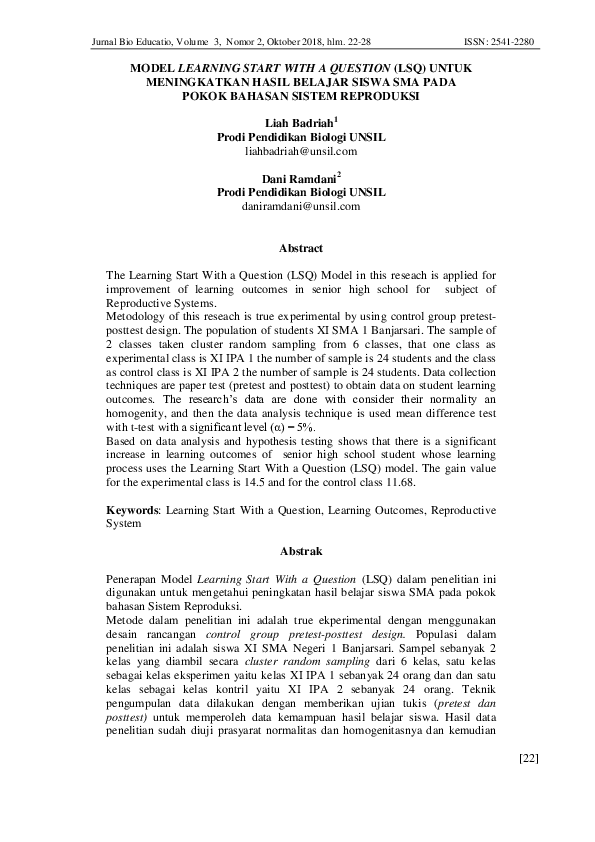 (PDF) Model Learning Start with a Question (LSQ) Untuk Meningkatkan ...