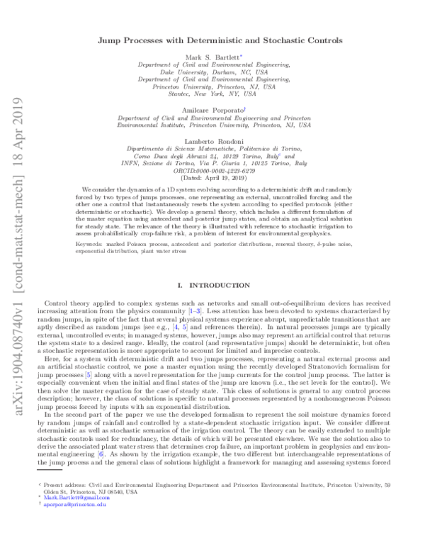 Pdf Jump Processes With Deterministic And Stochastic Controls