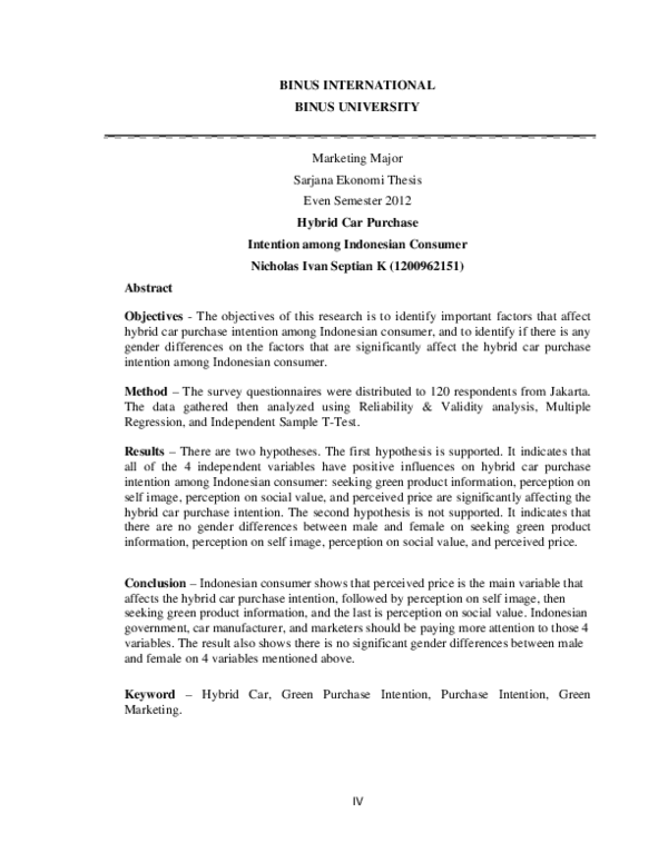 (PDF) Hybrid Car Purchase Intention Among Indonesian Consumer