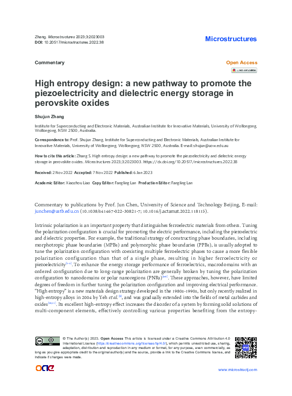 Pdf High Entropy Design A New Pathway To Promote The Piezoelectricity And Dielectric Energy