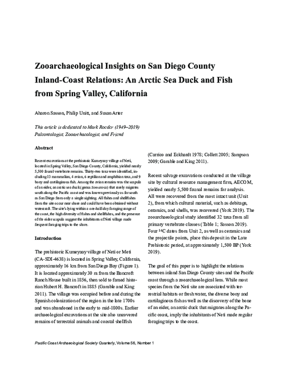 (PDF) Zooarchaeological Insights on San Diego County Inland-Coast ...