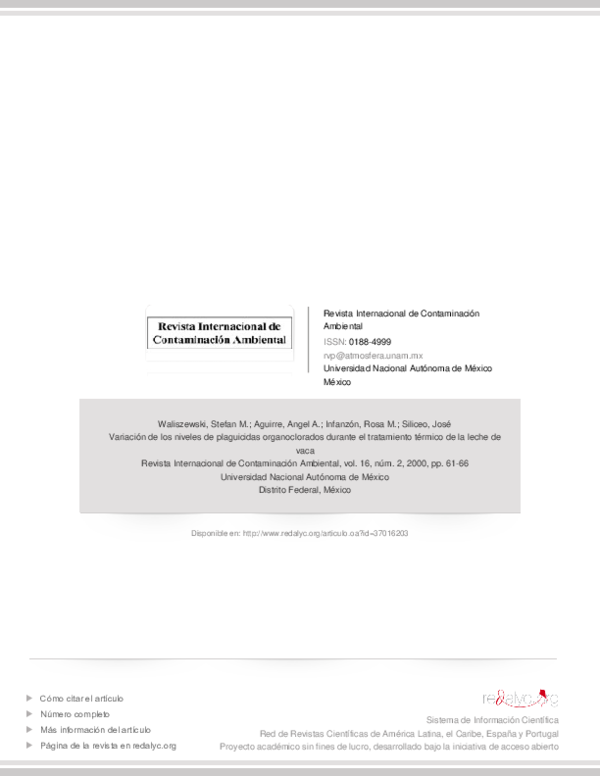 (PDF) Variación De Los Niveles De Plaguicidas Organoclorados Durante El ...