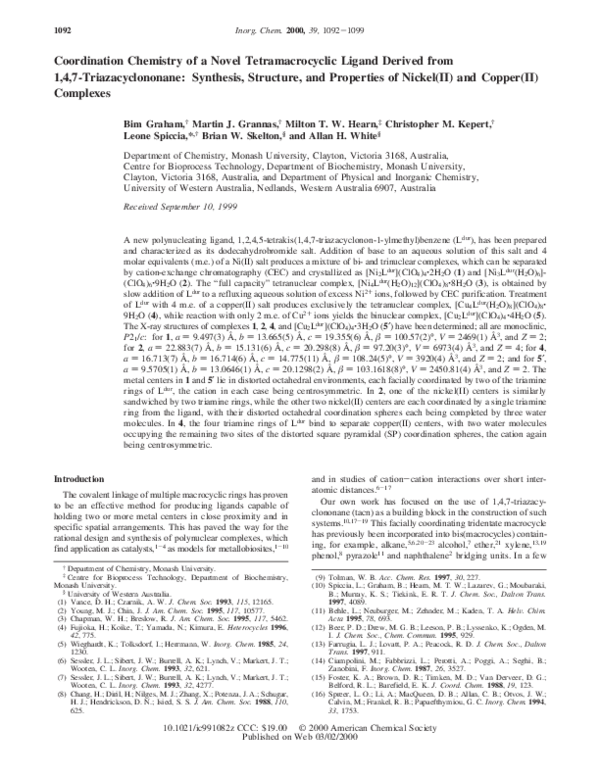 (PDF) Coordination Chemistry of a Novel Tetramacrocyclic Ligand Derived from 1,4,7 ...
