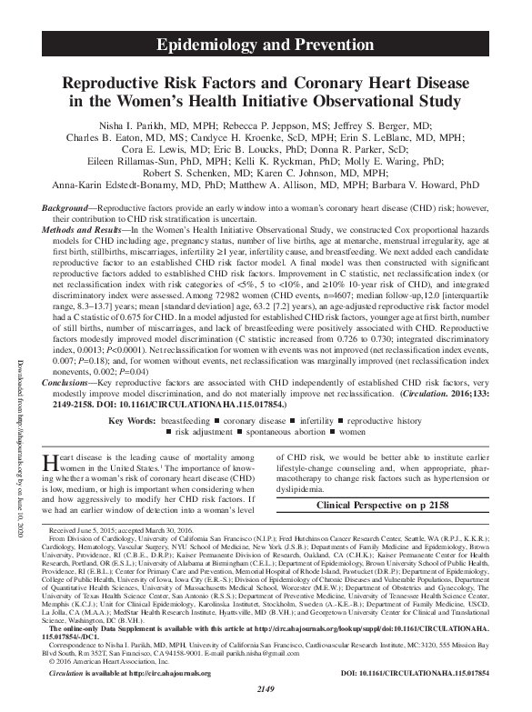 (PDF) Reproductive Risk Factors and Coronary Heart Disease in the Women ...
