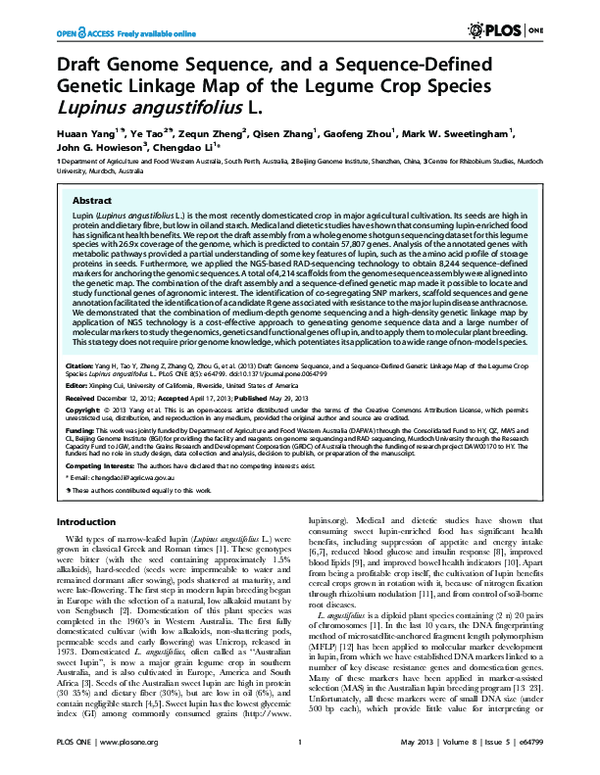 (PDF) Draft Genome Sequence, and a Sequence-Defined Genetic Linkage Map ...