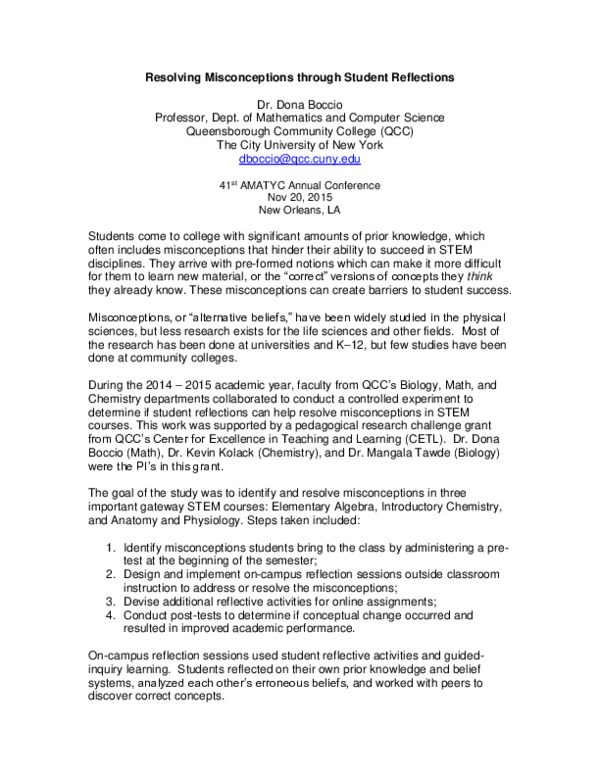 (PDF) Resolving Misconceptions Through Student Reflections