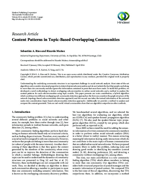 (PDF) Content patterns in topic-based overlapping communities