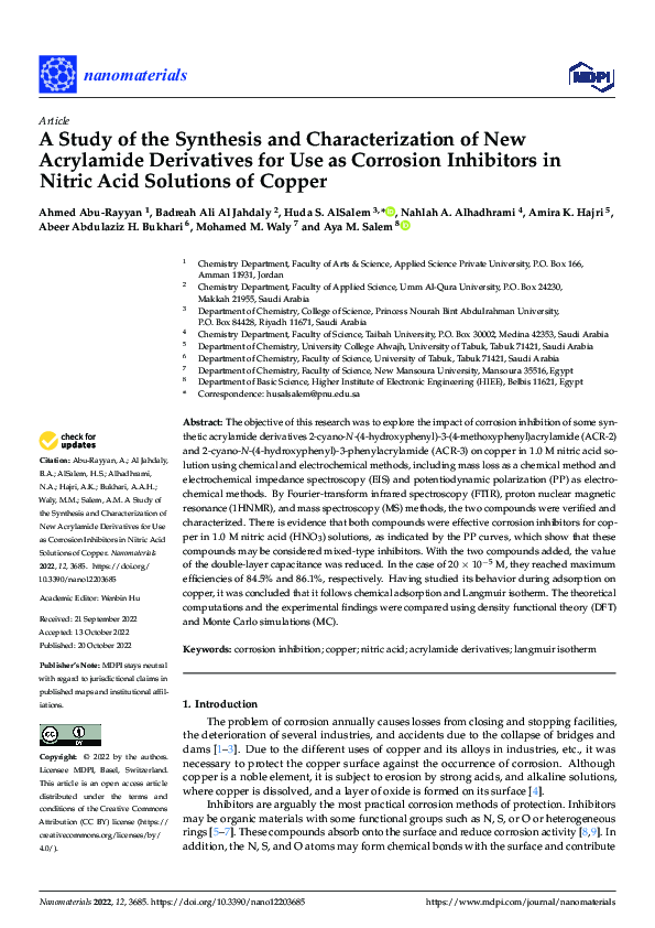 (PDF) New Acrylamide Derivatives as Copper Inhibitors