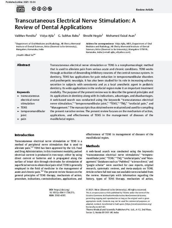 (PDF) Transcutaneous Electrical Nerve Stimulation: A Review of Dental Applications