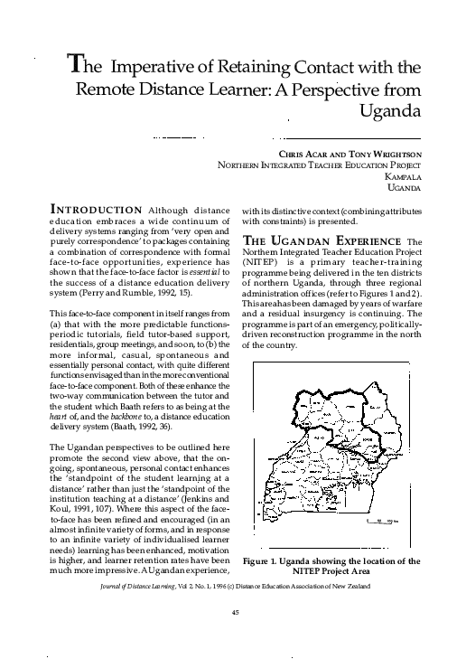 (PDF) The imperative of retaining contact with the remote distance learner: A perspective from ...