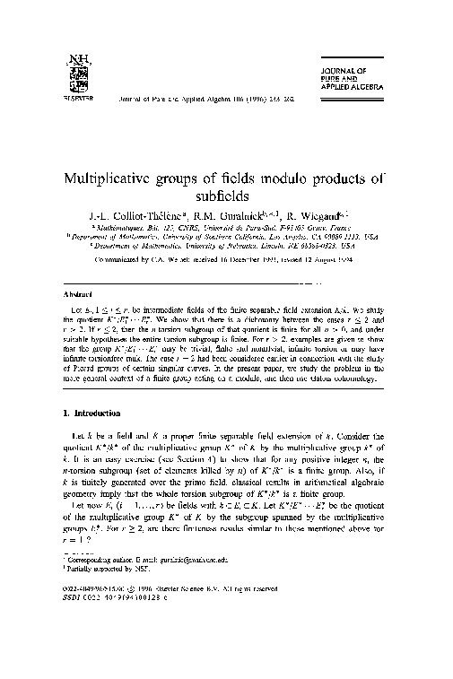 (PDF) Multiplicative groups of fields modulo products of subfields