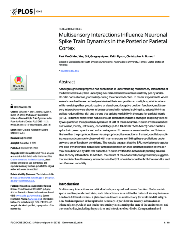 (PDF) Multisensory Interactions Influence Neuronal Spike Train Dynamics ...