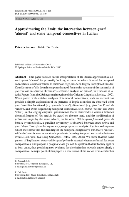 (PDF) Approximating the limit: the interaction between quasi ‘almost ...