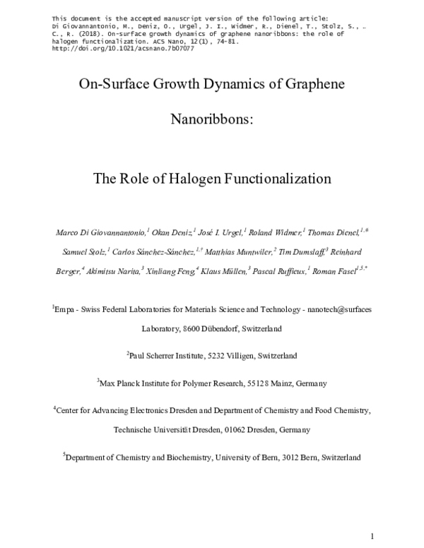 (PDF) On-Surface Growth Dynamics of Graphene Nanoribbons: The Role of Halogen Functionalization