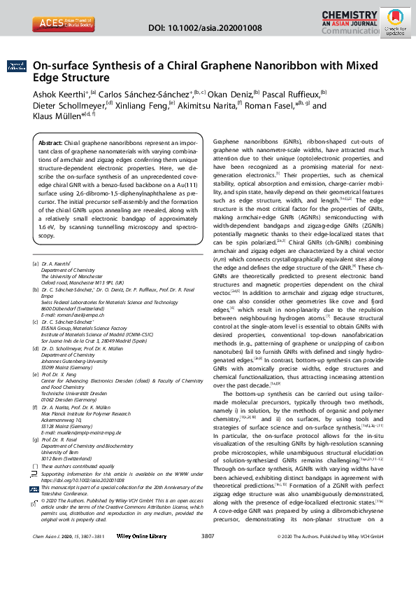 (PDF) On‐surface Synthesis of a Chiral Graphene Nanoribbon with Mixed Edge Structure