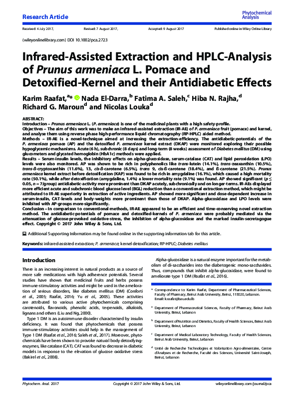 (PDF) Infrared-Assisted Extraction and HPLC-Analysis ofPrunus ...