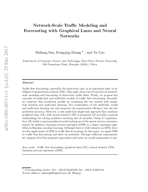 (PDF) Network-Scale Traffic Modeling and Forecasting with Graphical Lasso and Neural Networks