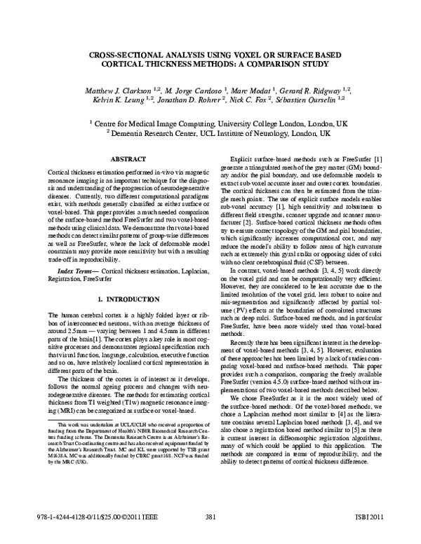 (PDF) Cross-sectional analysis using voxel or surface based cortical thickness methods: A ...
