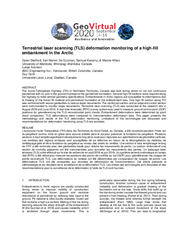 (PDF) Terrestrial laser scanning (TLS) deformation monitoring of a high-fill embankment in the ...