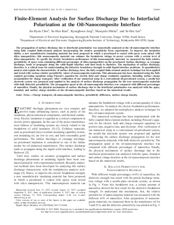 Pdf Finite Element Analysis For Surface Discharge Due To Interfacial Polarization At The Oil