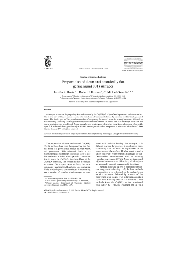 (PDF) Preparation of clean and atomically flat germanium(001) surfaces