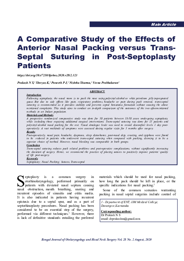 (PDF) A Comparative Study of the Effects of Anterior Nasal Packing ...