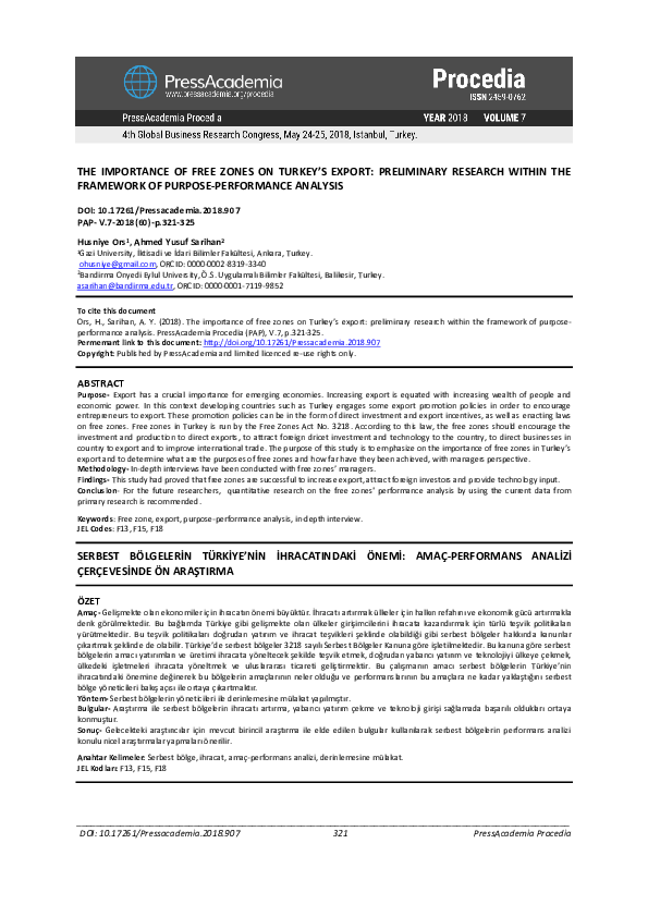 (PDF) The importance of free zones on Turkey s export: preliminary ...
