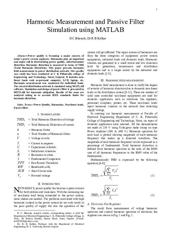 (PDF) Harmonic Measurement and Passive Filter Simulation using MATLAB (PDF) Harmonic Measurement and Passive Filter Simulation using MATLAB