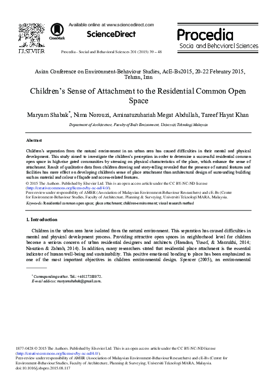 (PDF) Children's Sense of Attachment to the Residential Common Open Space