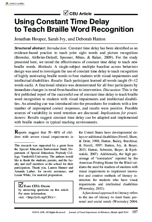 (PDF) Using Constant Time Delay to Teach Braille Word Recognition