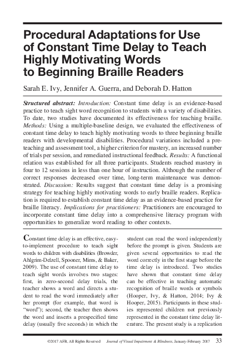 (PDF) Procedural Adaptations for Use of Constant Time Delay to Teach ...
