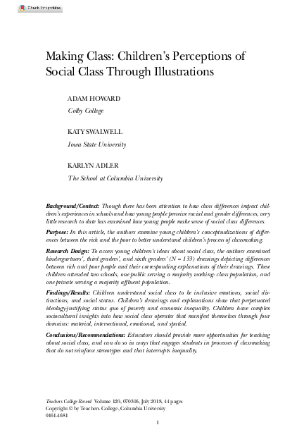 (PDF) Making Class: Children's Perceptions of Social Class through ...