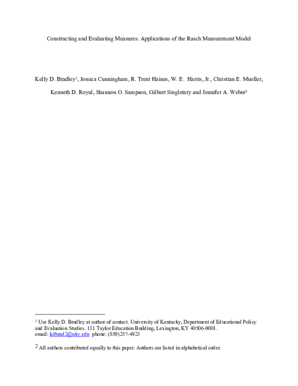 (PDF) Constructing and Evaluating Measures: Applications of the Rasch Measurement Model