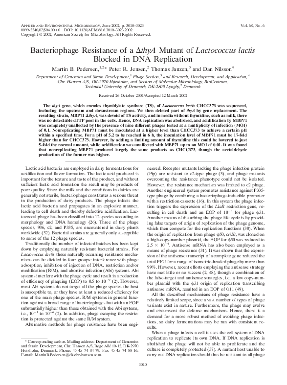 (PDF) Bacteriophage Resistance of a thyA Mutant of Lactococcus lactis ...