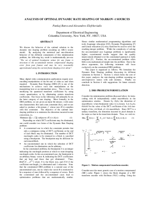 (PDF) Analysis of optimal dynamic rate shaping of Markov-1 sources