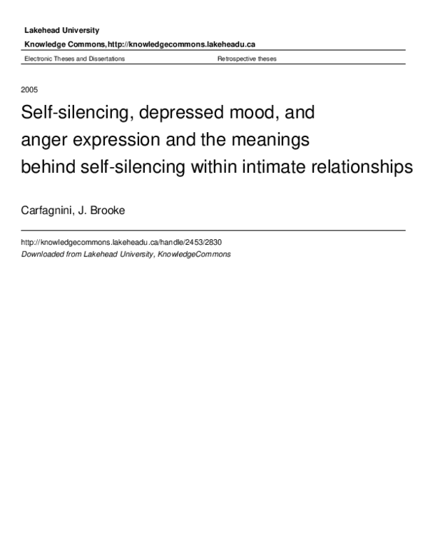 (PDF) Self-silencing, depressed mood, and anger expression and the ...