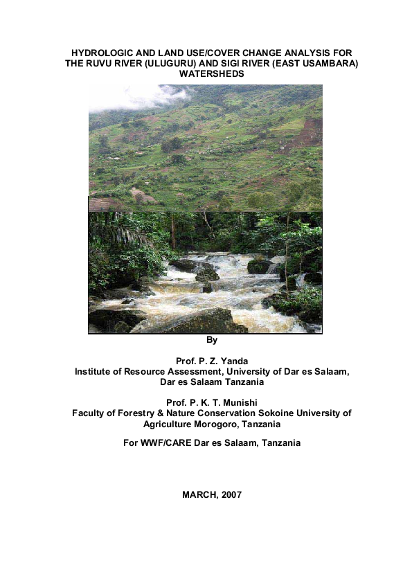 (PDF) Hydrologic and Land Use/Cover Change Analysis for the Ruvu River ...