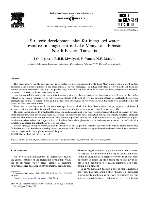(PDF) Strategic development plan for integrated water resources ...